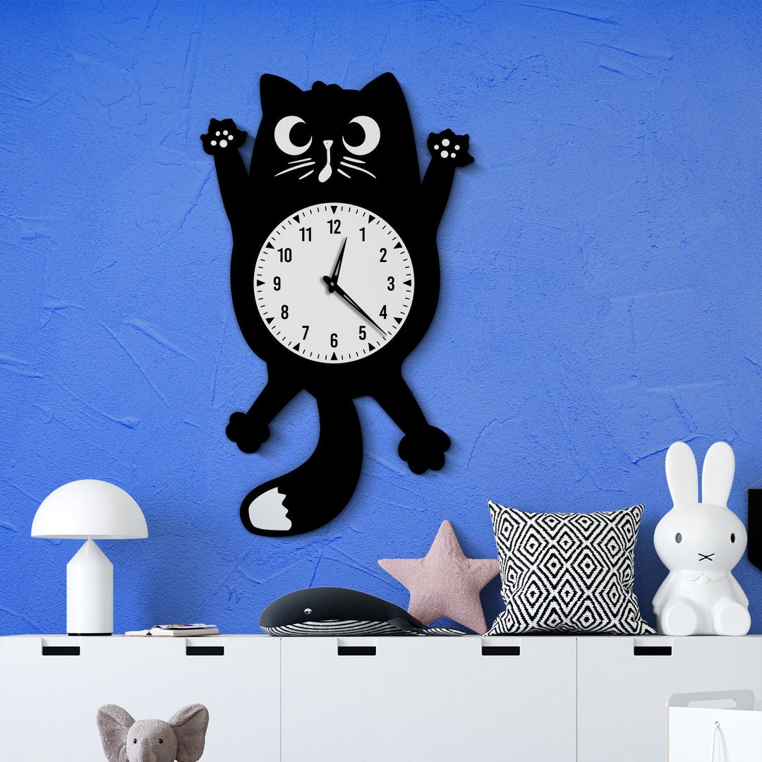 Wooden Cat Wall Clock, Cat Clock for Kids Room, Childrens Wall Clocks ...