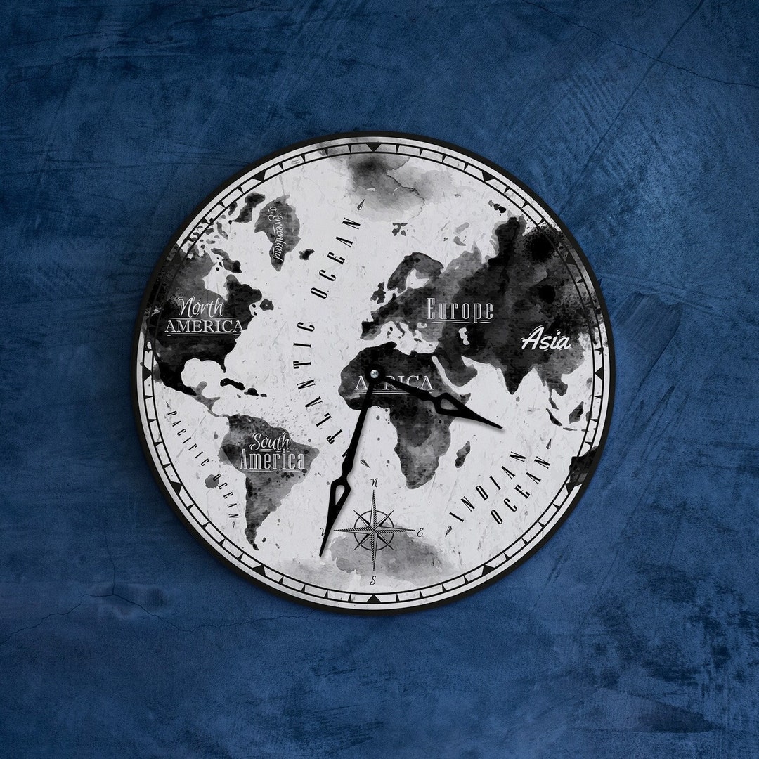 Travel Wall Clock, World Map Clock, World Map Decor, Earth Wall Clock ...