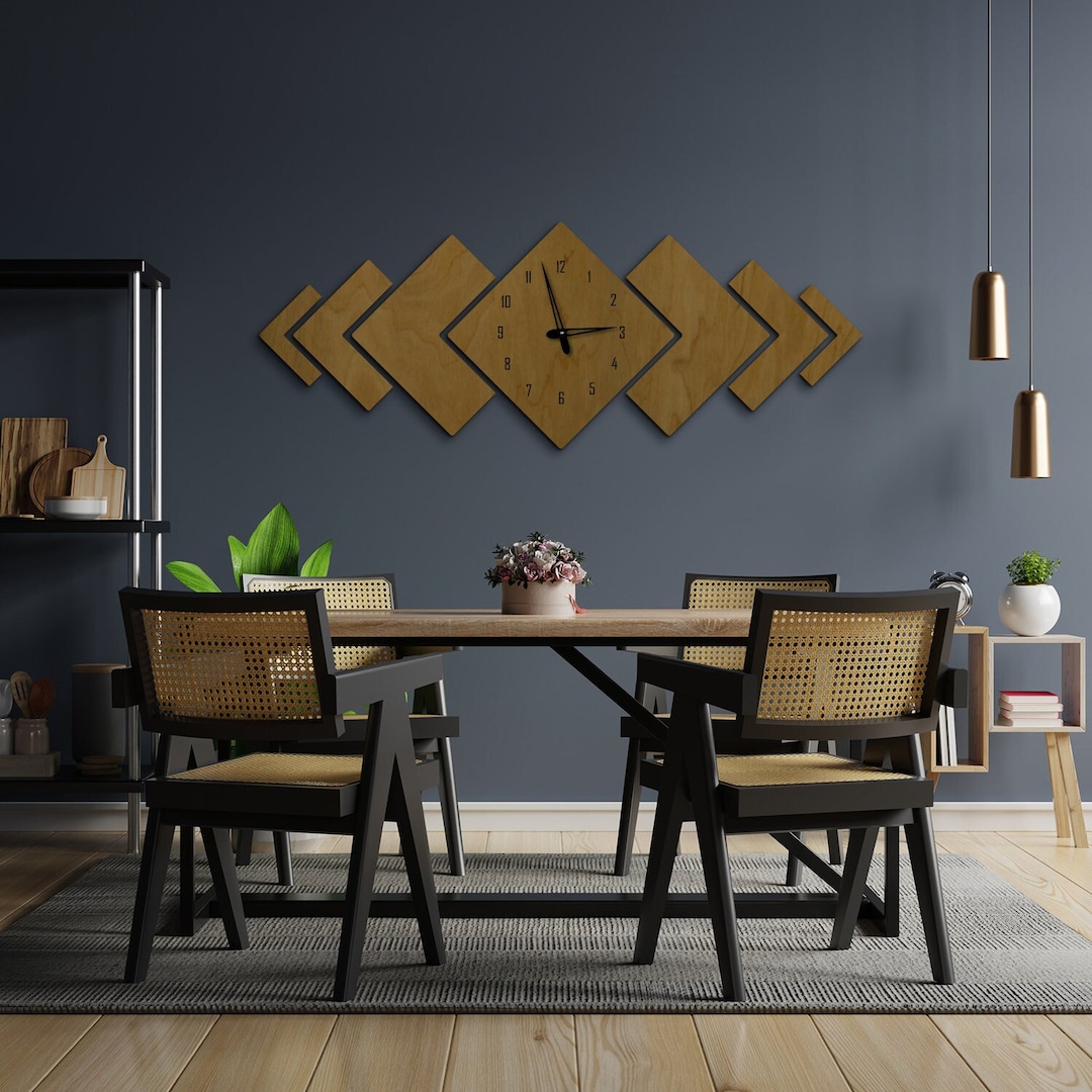 Diamond Shaped Clock, Horizontal Clock, Geometric Wall Clock, Mid ...