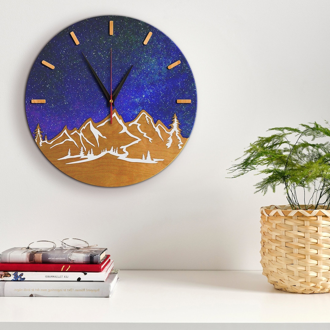 Wooden Mountain Wall Clock, Boho Wall Clock Mountain, Clocks for Wall ...