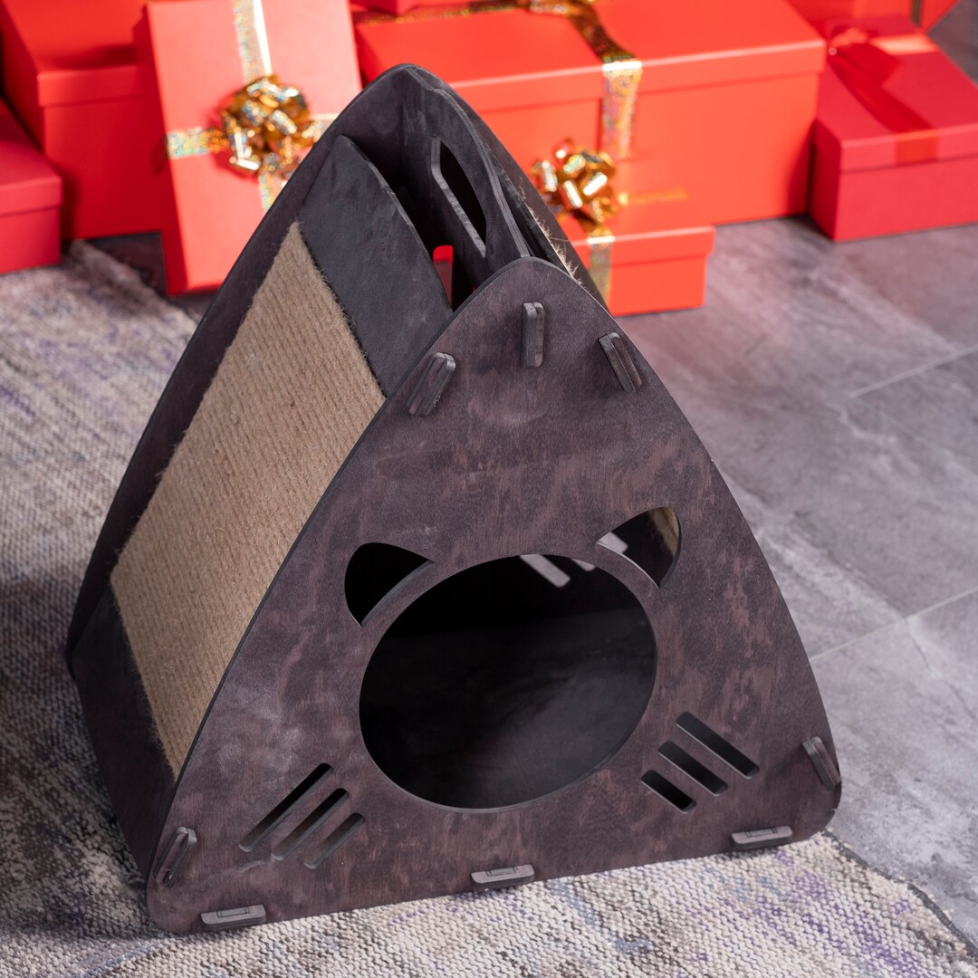 Wooden Triangle Shaped Cat House Modern Scratching Cat House - Etsy