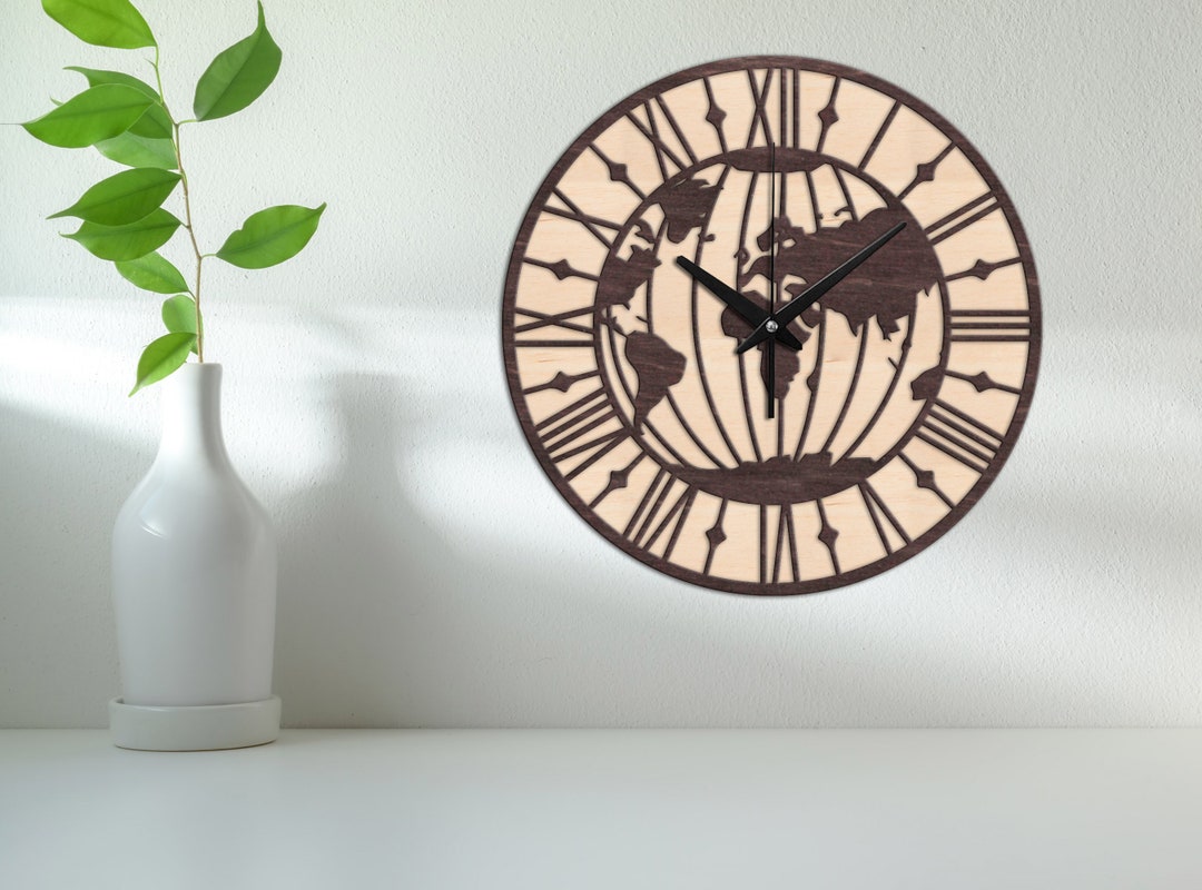 Globe Clock, Earth Wall Clock, Planet Wall Clock, World Map Wall Clock ...