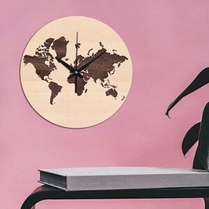 World Map Wall Clock,world Map Wall Decor,wooden Wall Clock,world Map ...