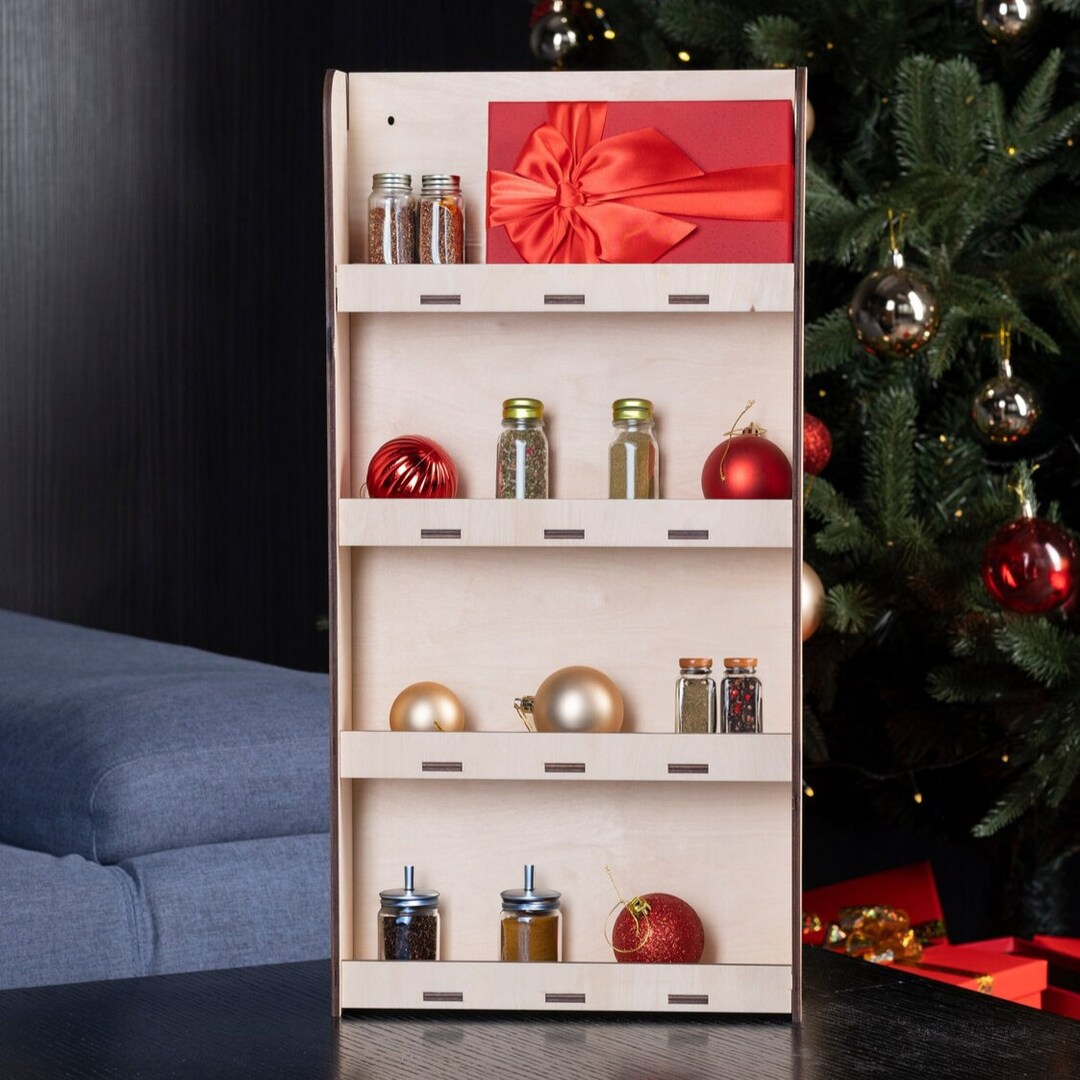 Wooden Spice Cabinet, Spice Jar Organizer, Wood Spice Rack, Spice Wall ...