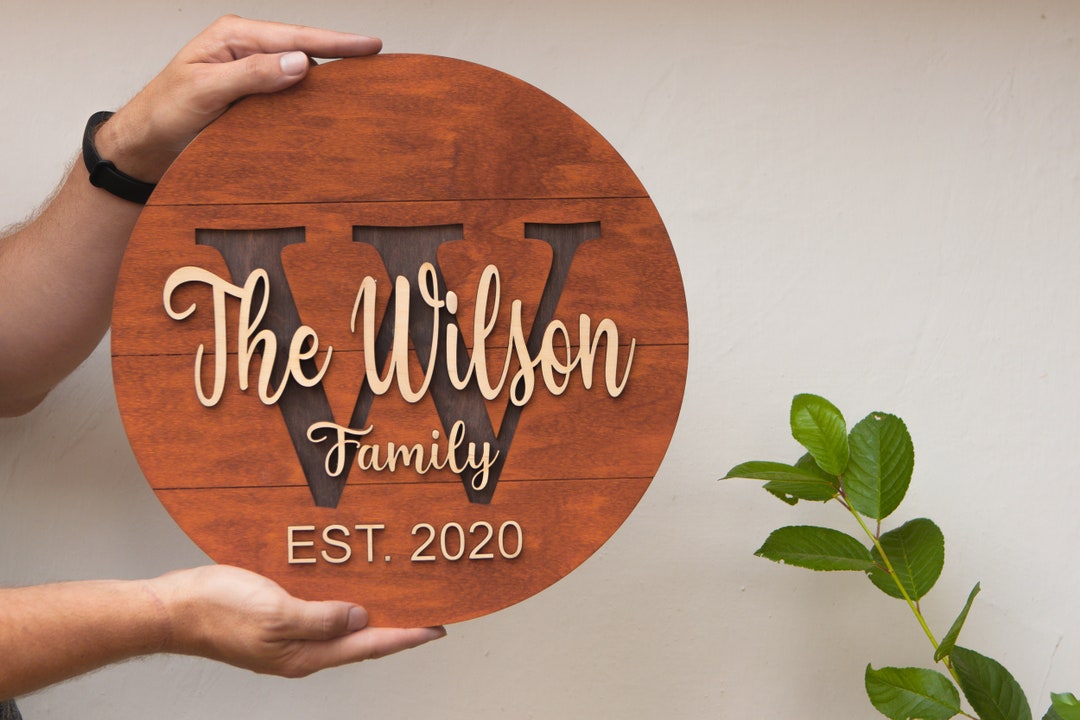 Round Family Name Sign, Custom Family Name Sign, Monogram Name Sign ...