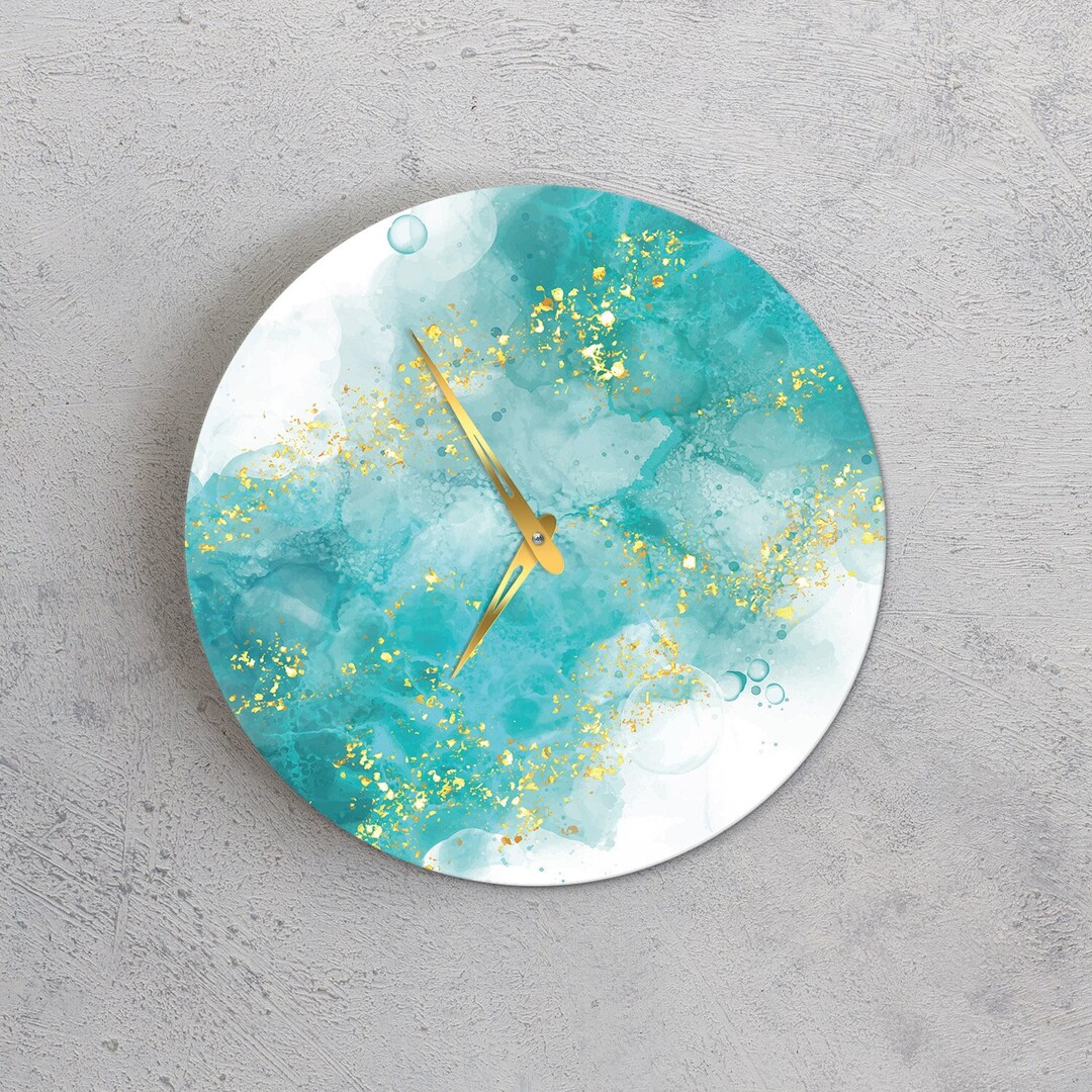 Resin Wall Clock, Turquoise Wall Clock, Blue Wall Clock, Marble Wall ...