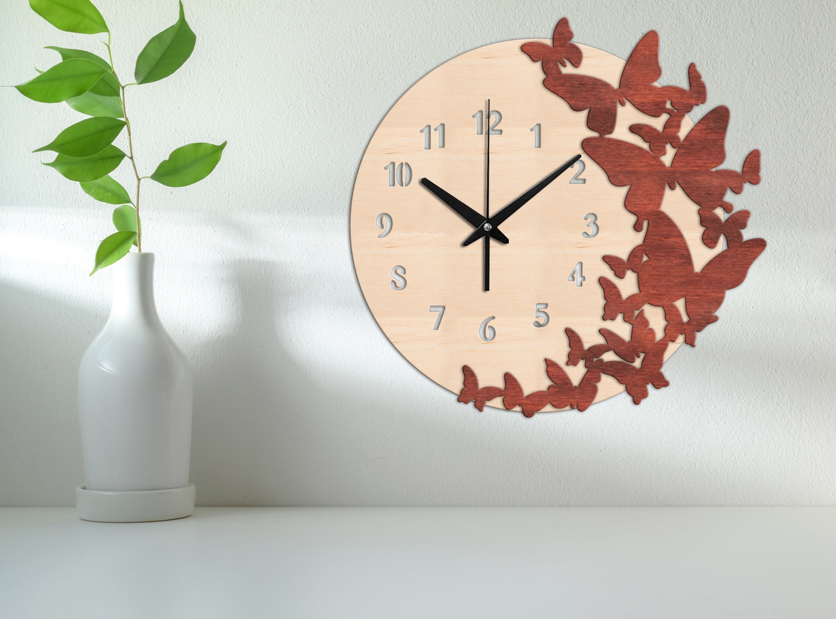 Butterfly Wall Clock,butterfly Clock,butterfly Wall Art Wood,butterfly ...
