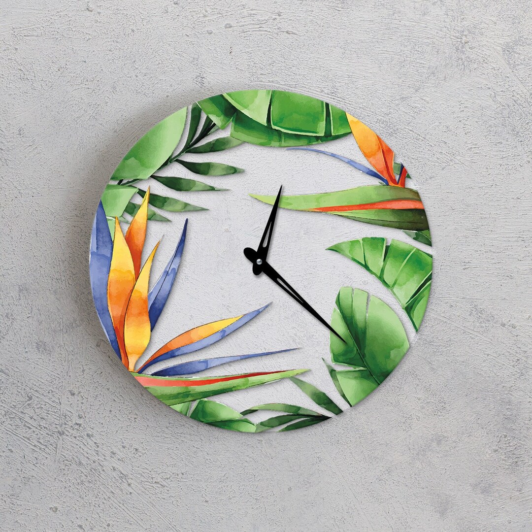 Tropical Wall Clock, Beach Wall Clock, Beach House Clock, Leaf Clock ...