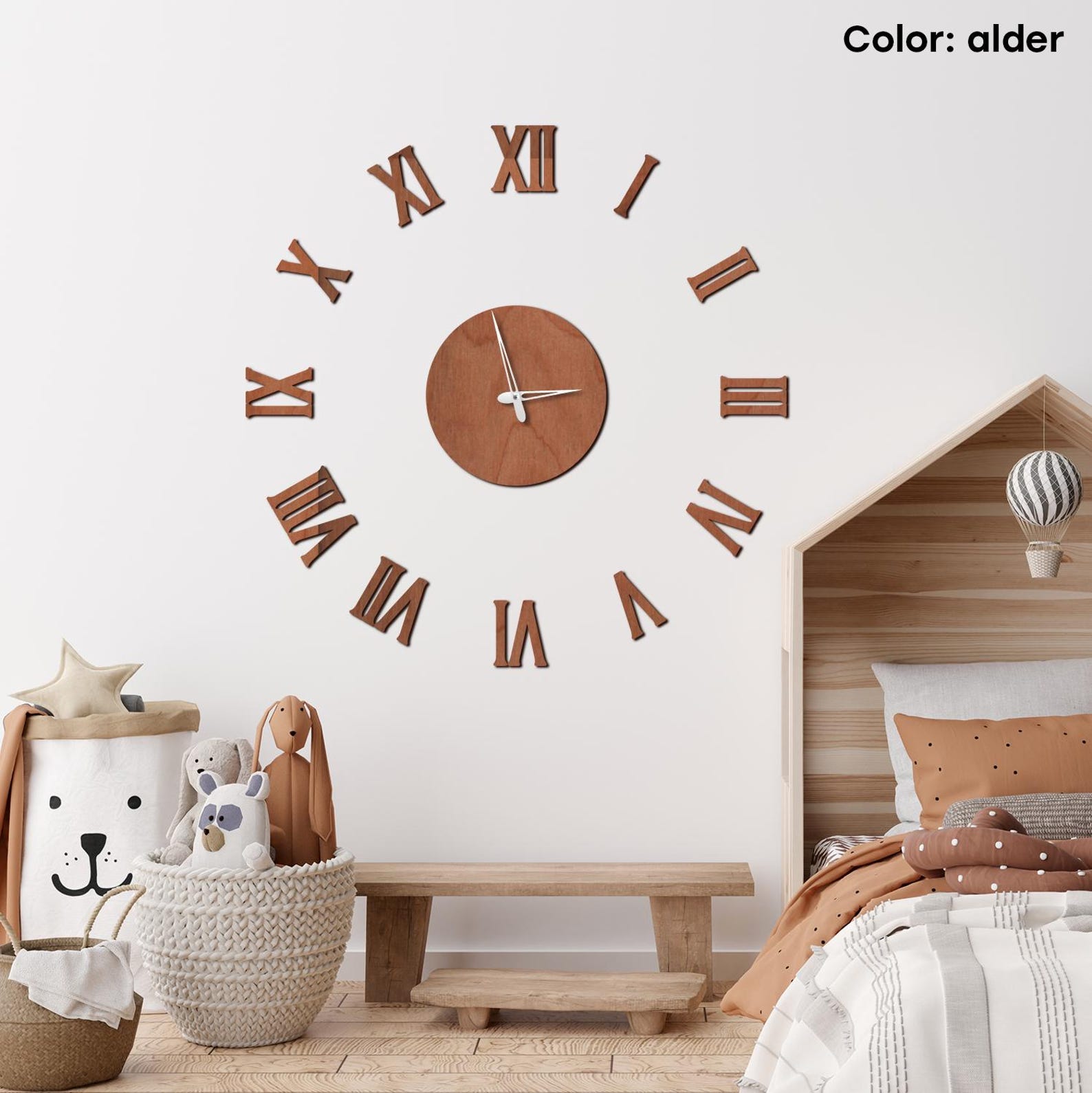 Large Wood Clock Wall, Clock With Separated Numbers, Roman Numeral Wall ...