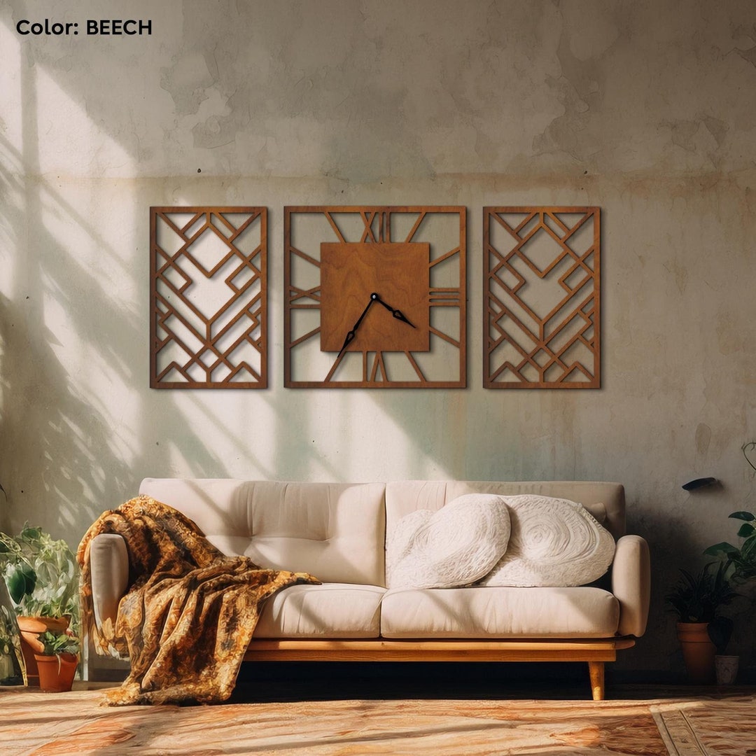 Wall Clock Panels, Large Wall Clock for Living Room, Geometric Wall ...