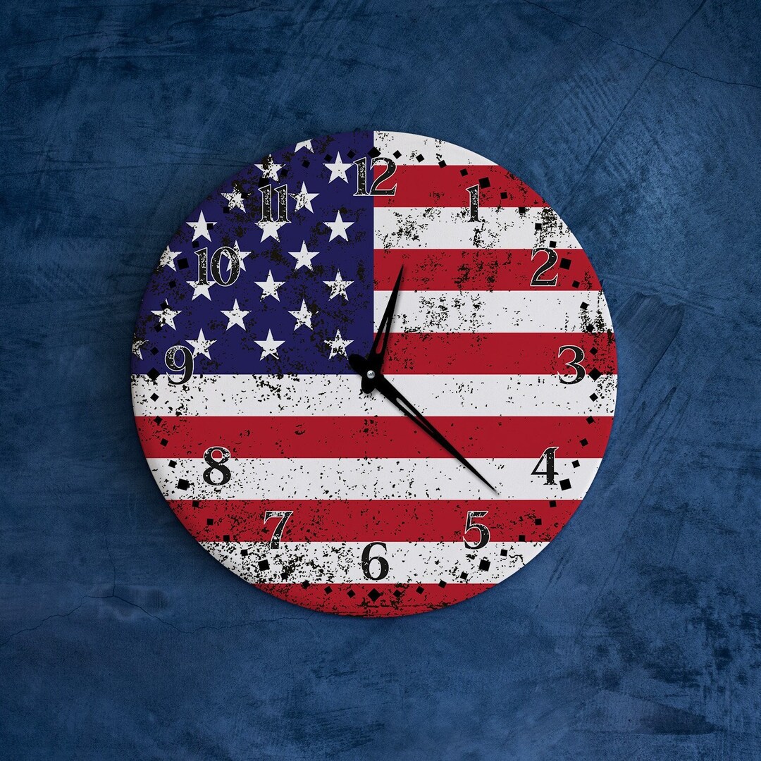 American Flag Clock Patriotic Wall Clock USA Flag Decor - Etsy