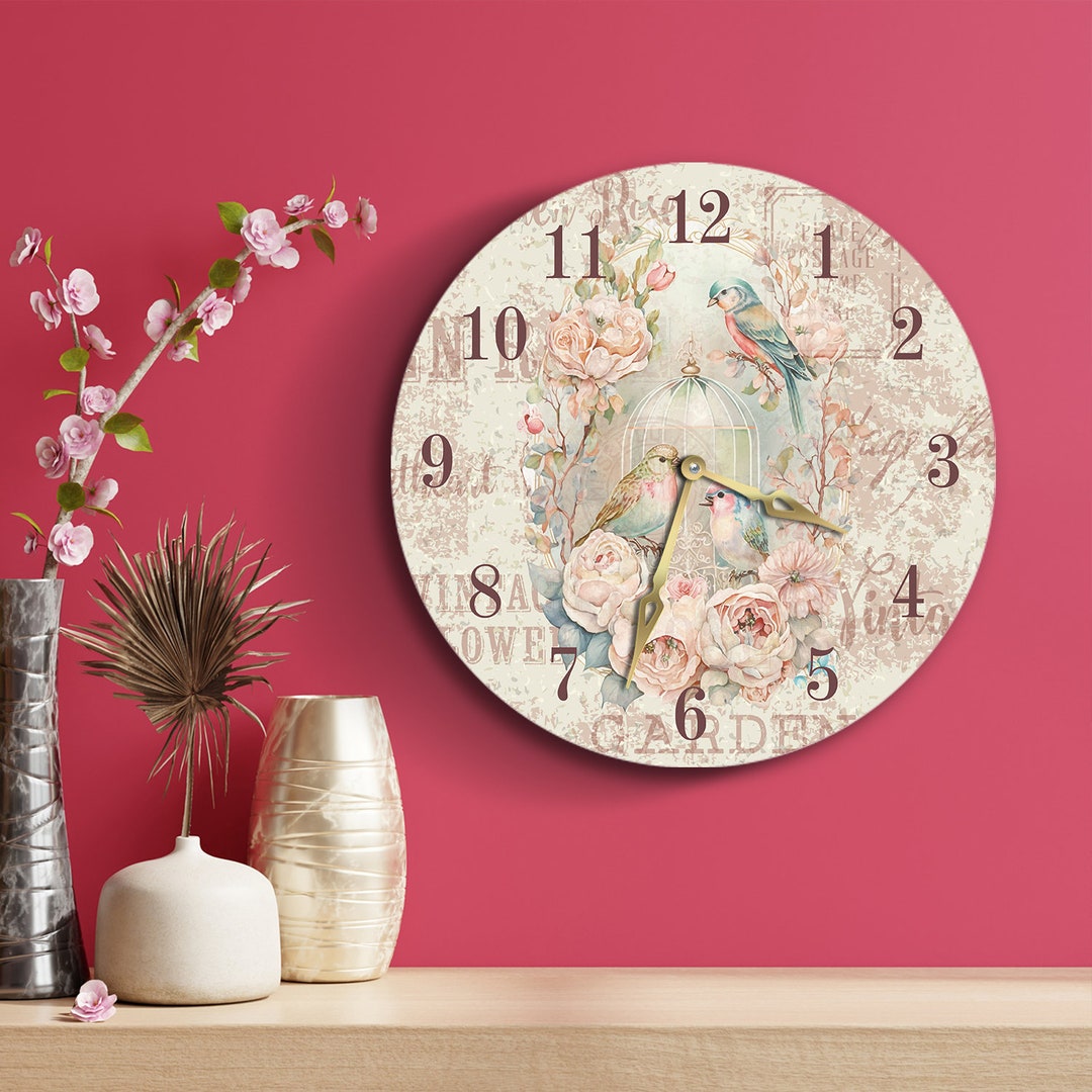 Birds Clock, Cottage Core Clock, Cute Wall Clock, Colorful Wall Clock ...