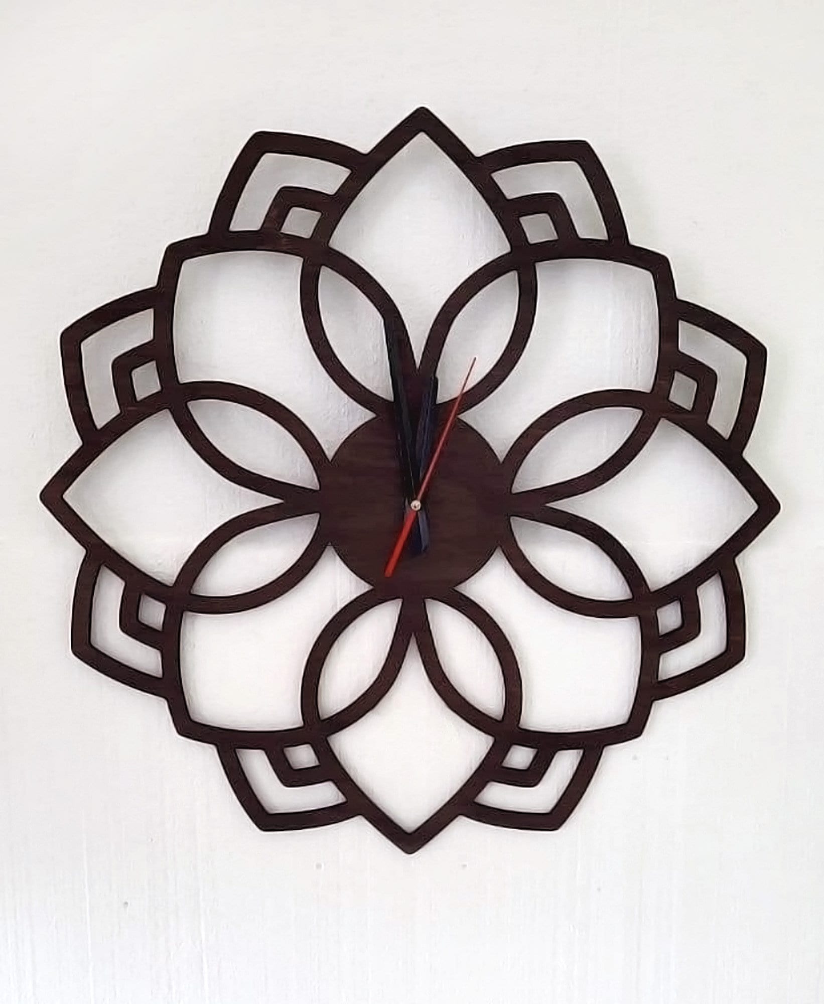 Geometric Wood Clock,flower Wall Clock,wooden Clock Custom,wall Clock ...
