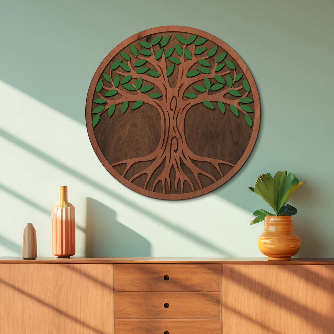 Wooden Tree of Life Wall Art, Layered Tree of Life Sign, Round Tree ...