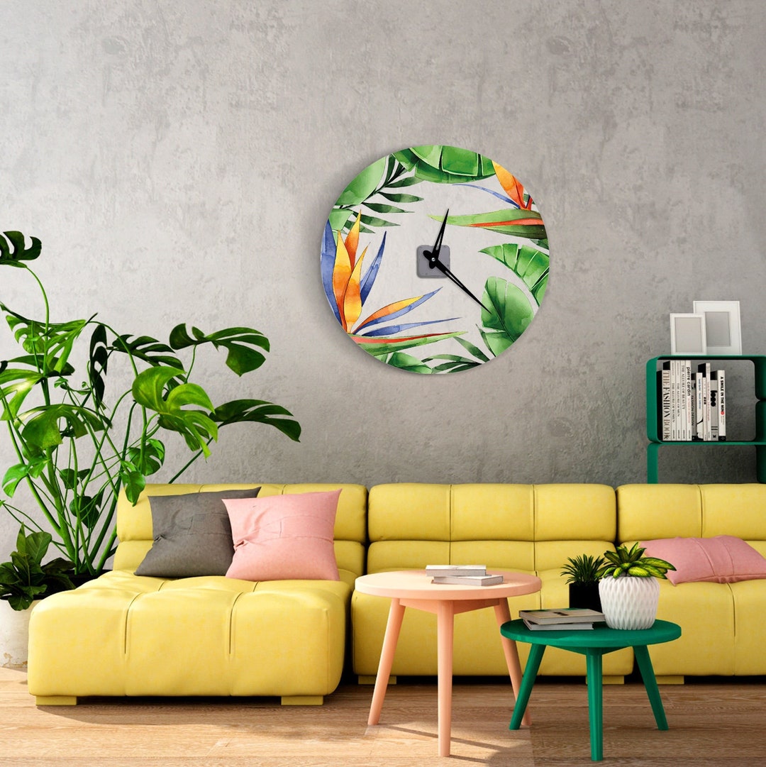 Tropical Wall Clock, Beach Wall Clock, Beach House Clock, Leaf Clock ...