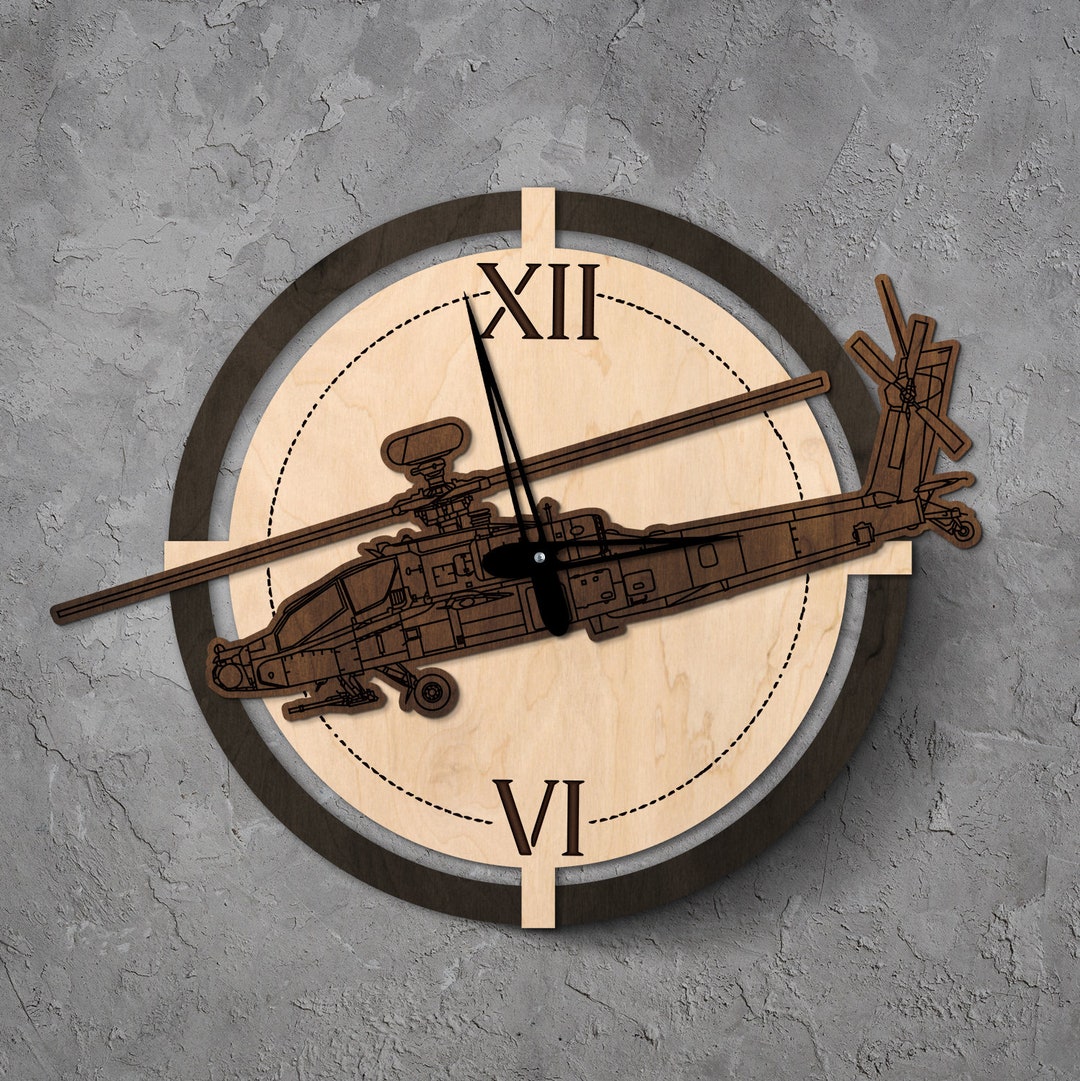 Helicopter Wall Clock, Aviation Gifts for Pilots, Wooden Wall Clock ...