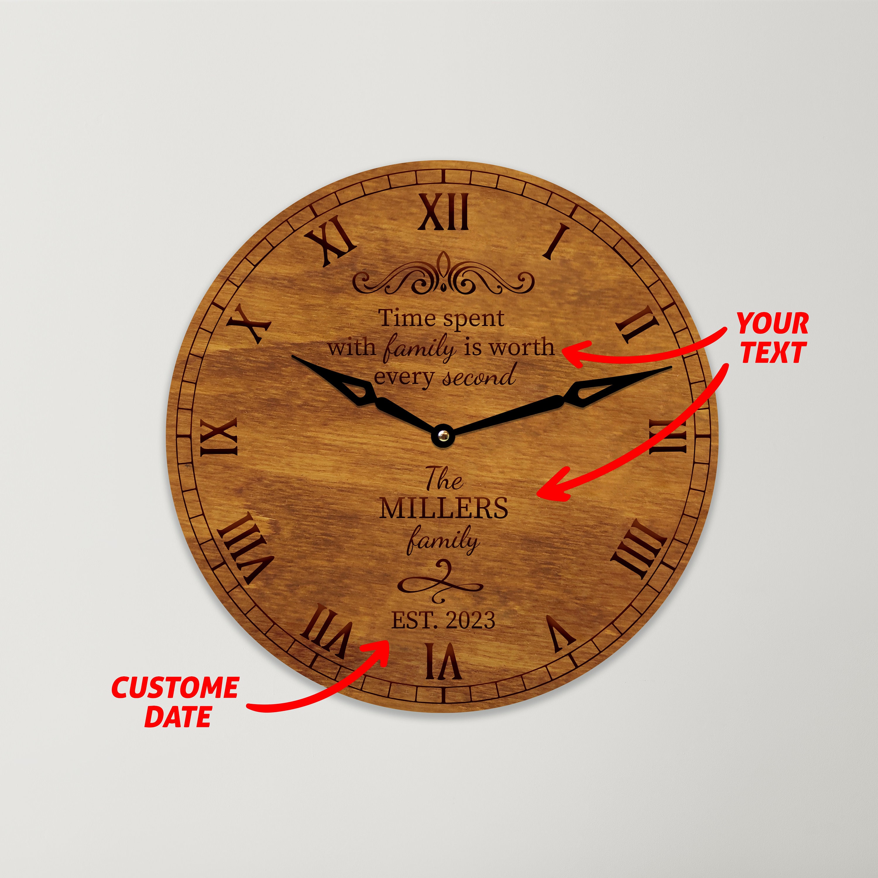 Time Spent With Family Clock Personalized Family Name Clock - Etsy