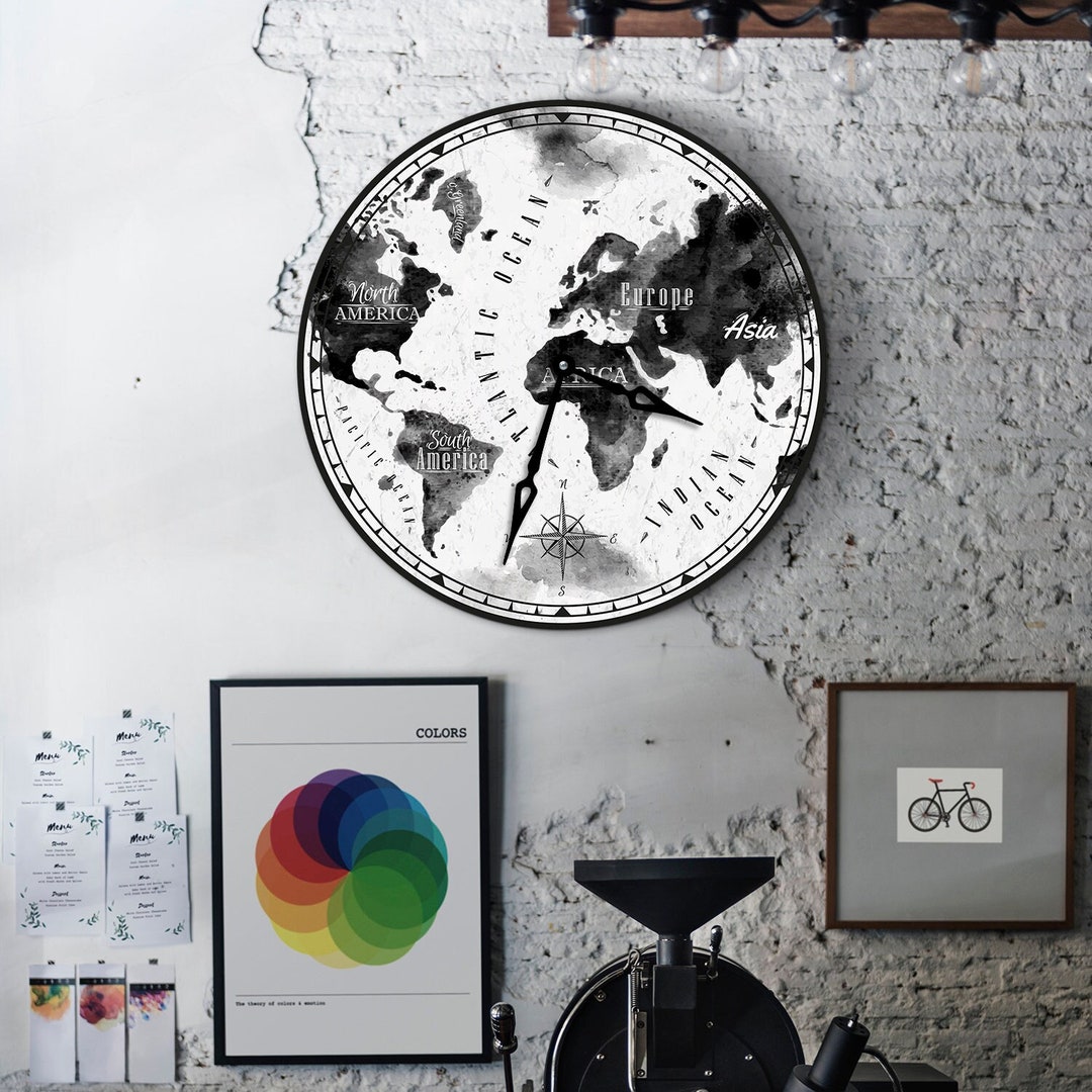 World Map Clock, Globe Wall Clock, Geography Map Clock, Travel Clock ...