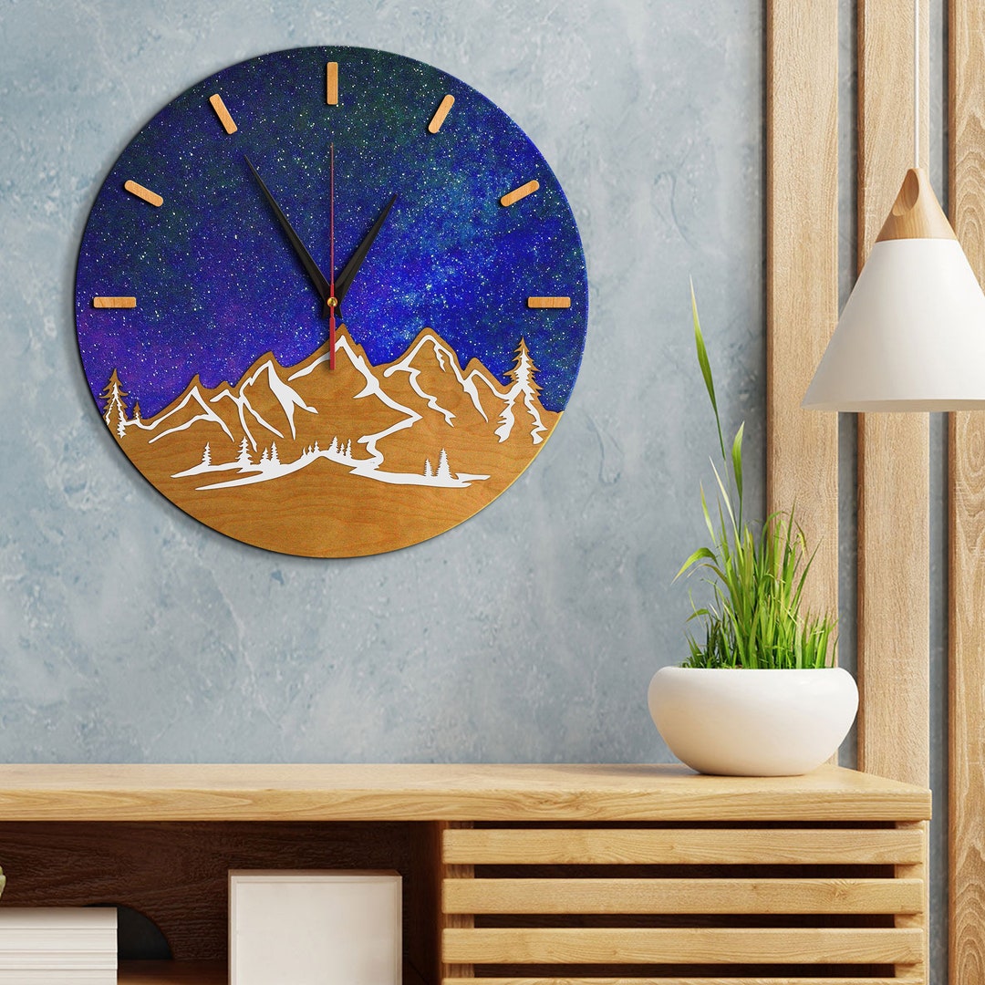 Mountain Wall Clock, Forest Wall Clock, Wooden Wall Clock, Nature Wall ...