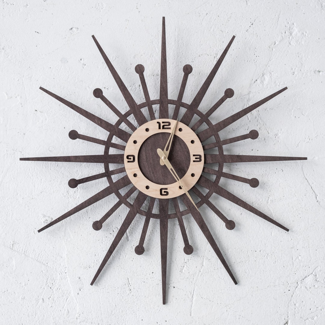 Mid Century Wall Clock, Starburst Wall Clock, Atomic Wall Clock, Retro ...