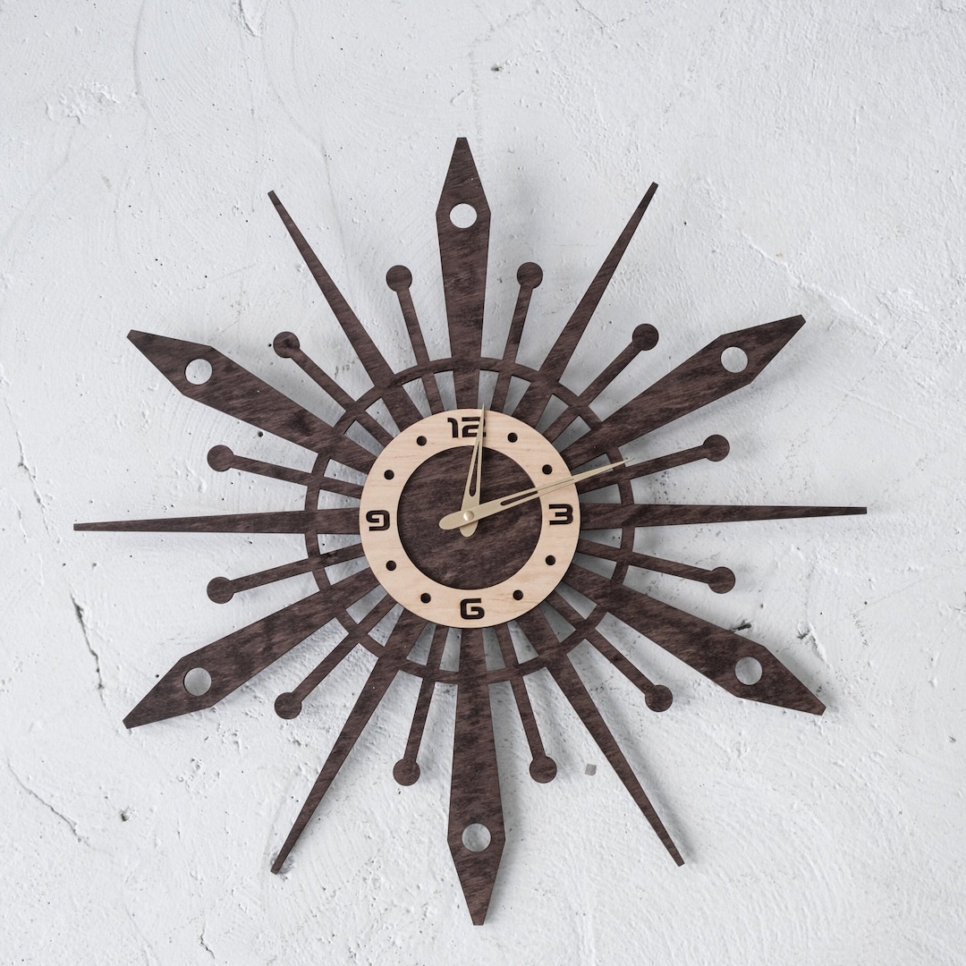 Sun Wall Clock, Modern Wall Clock Large, Large Wall Clock Unique, Wood ...