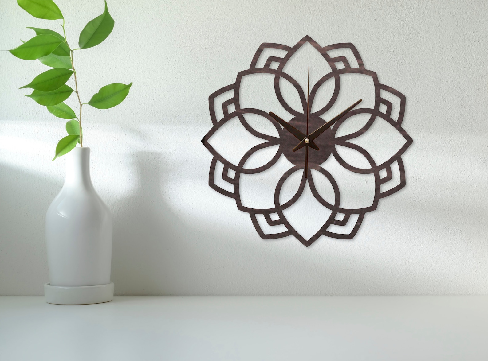 Geometric Wood Clock,flower Wall Clock,wooden Clock Custom,wall Clock ...