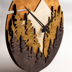 Mountain Wall Clock,mountain Clock,mountain Wood Wall Art,forest Wall ...