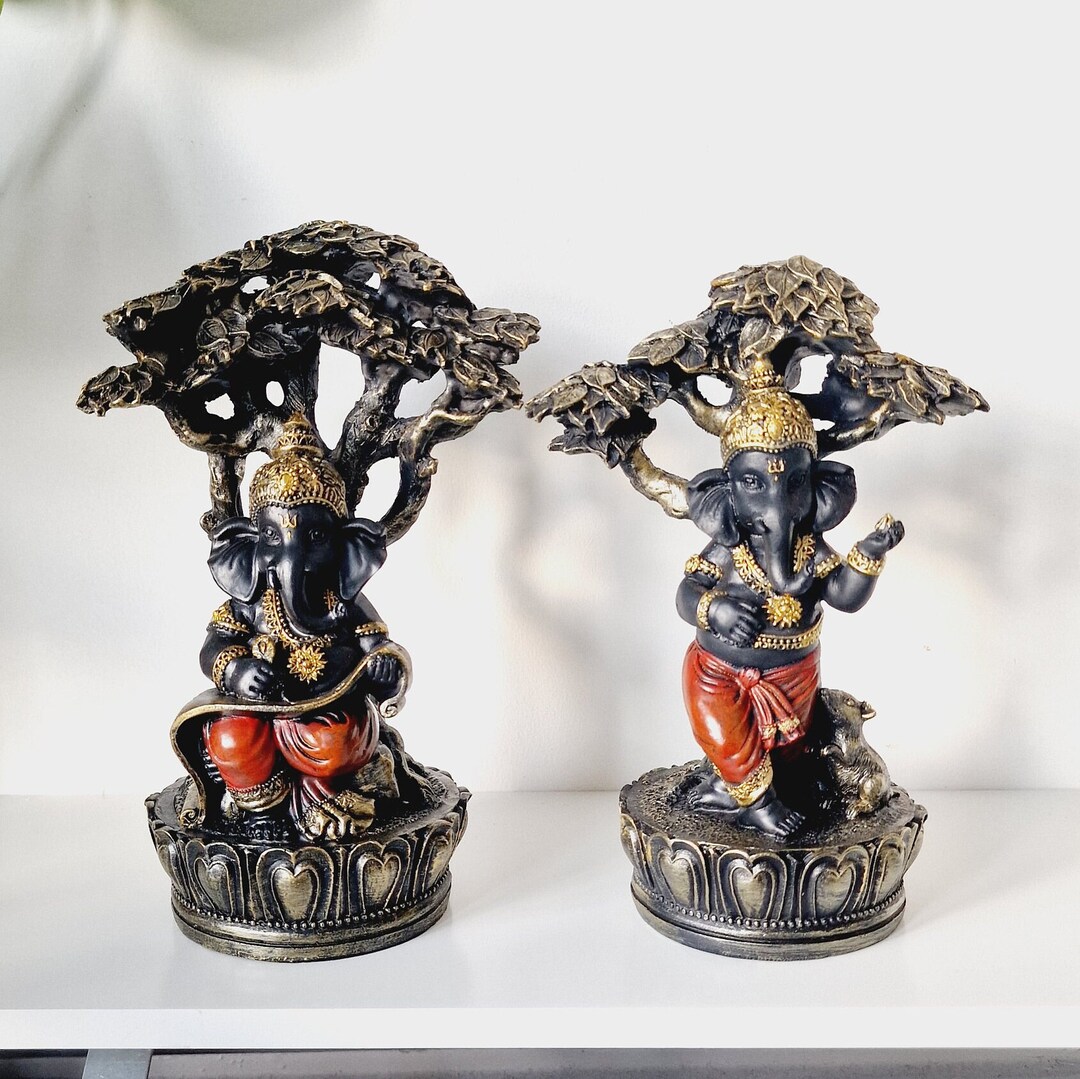 Lord Ganesh Under Tree Statue Collection in Black With Red Statues ...
