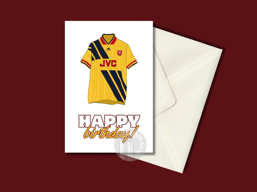 Printable Arsenal FC Card – Retro Football Shirt 1993/1994 Yellow ...