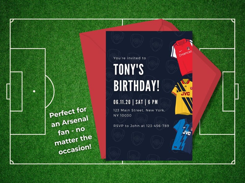 Editable Football Party Invitation | Arsenal Themed Red & White | Canva ...