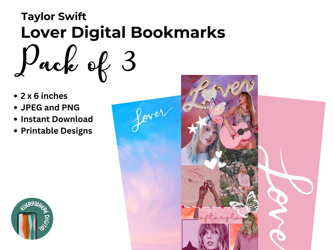 Taylor Swift Lover Themed Printable Bookmarks Digital Download Pack of ...