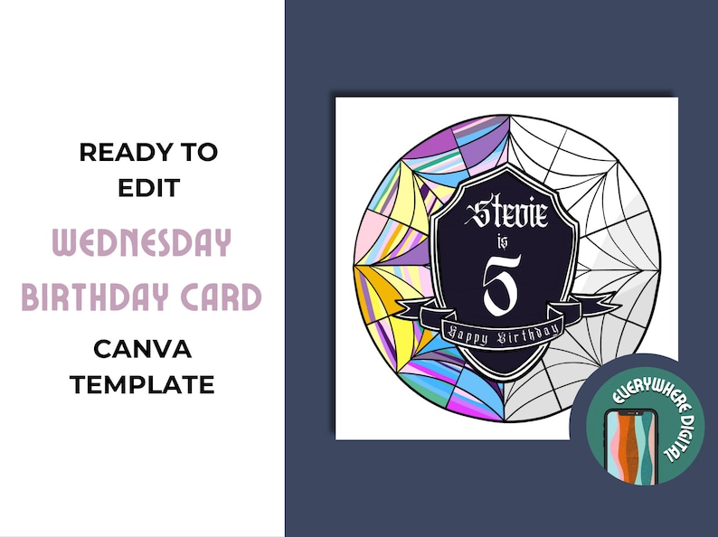 Editable Wednesday Birthday Card Canva Template Printable Wednesday ...