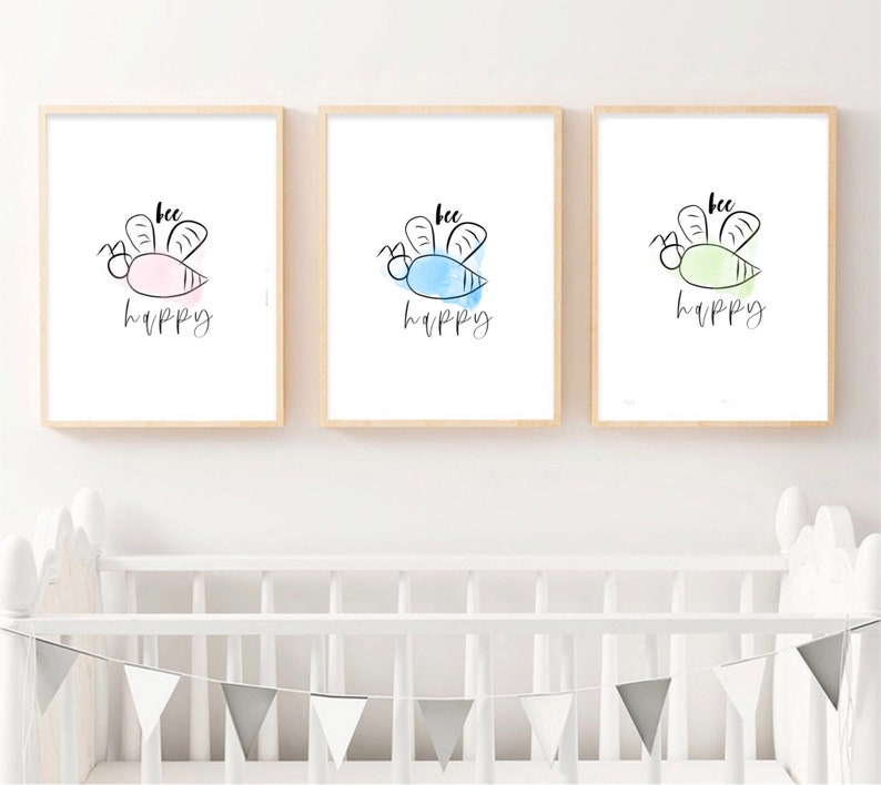 BEE HAPPY BLUE Digital Download Inspirational Wall Art Quote Poster ...