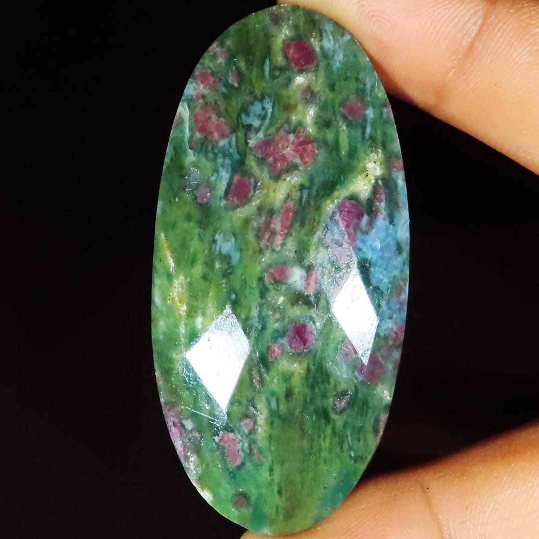 100% Natural Ruby Fuchsite Cut Gemstone for Jewelry Making, Red Green ...