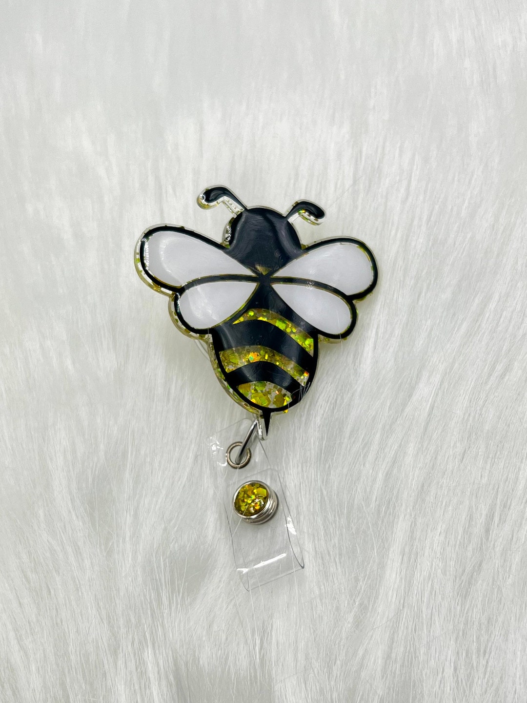 Glitter Bee Badge Reel, Retractable Alligator Clip, Handmade - Etsy