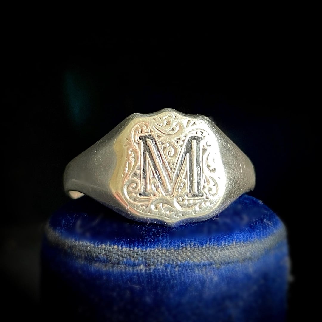 Vintage 'M' Signet Ring With Engraving Circa 1983 - Etsy