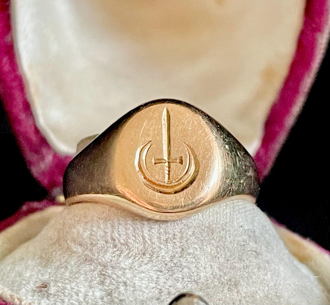 Antique Sword & Moon Signet Ring in 9 Carat Rose Gold Circa 1890 - Etsy