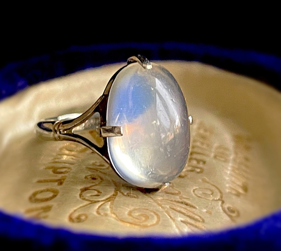 Rare Edwardian Carbuncle Moonstone Ring in Platinum and 18 Carat Gold ...