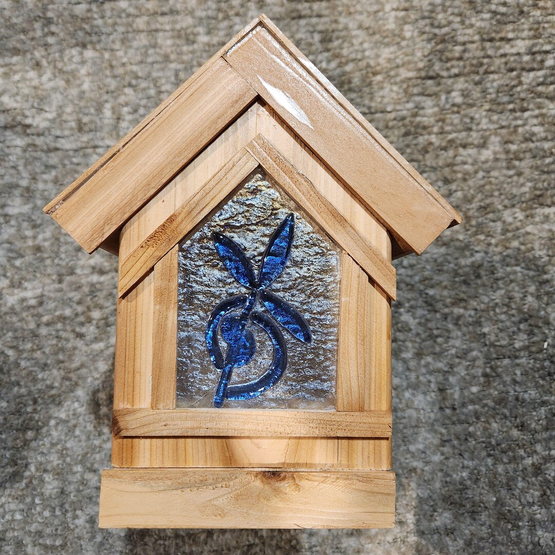 Birdhouse Cedar Stained Glass Cathedral Window Blue Flower - Etsy