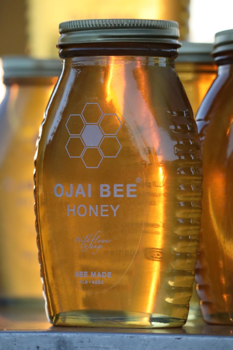 Ojai Bee Honey, 1lb Queenline Glass Jar of Organic, Pure, Raw ...