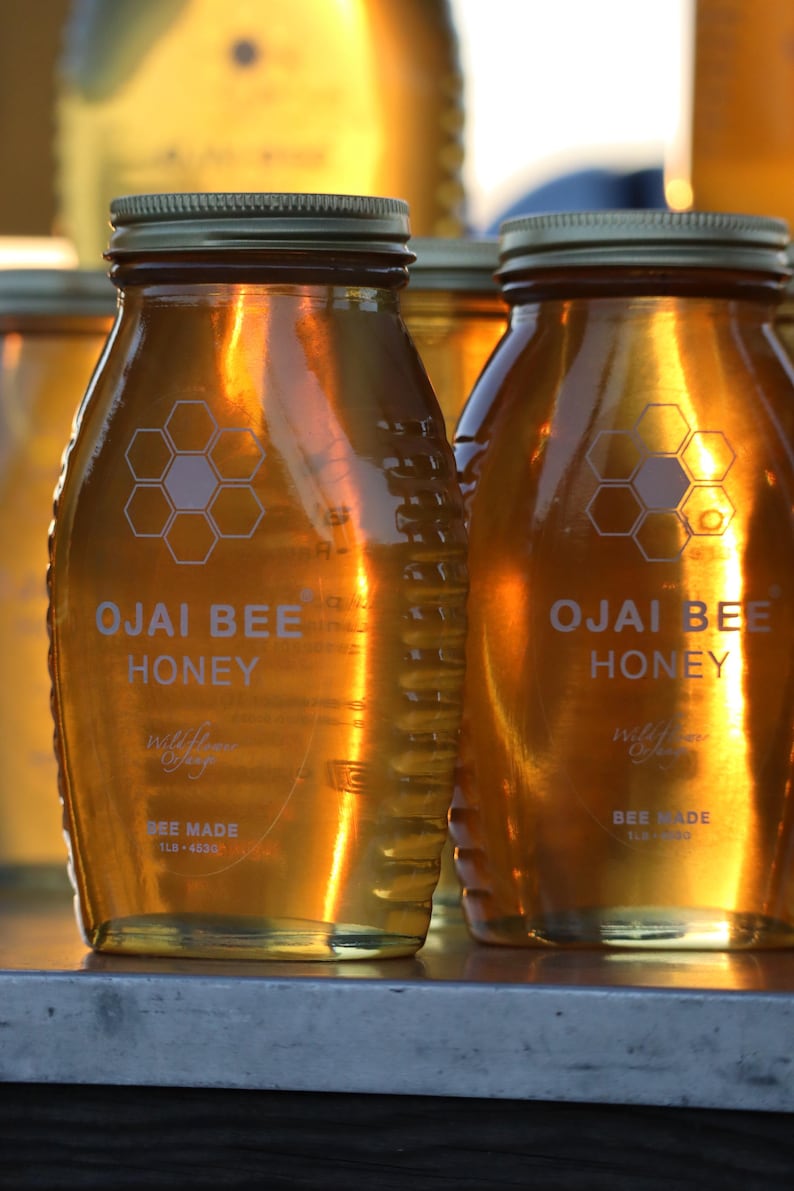 Ojai Bee Honey, 1lb Queenline Glass Jar of Organic, Pure, Raw ...