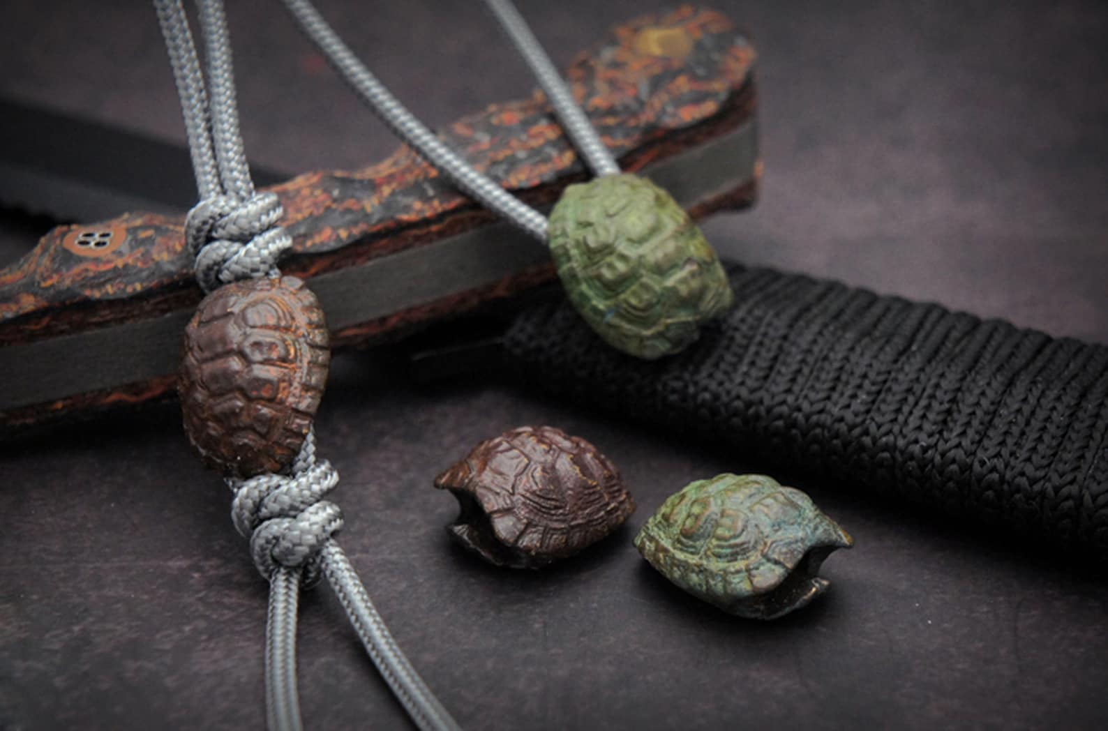 Paracord bead Turtle Shell Handmade Bronze knife | Etsy