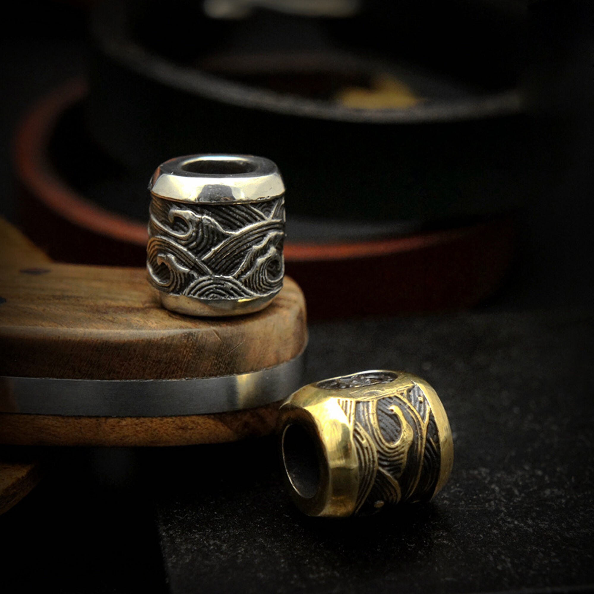 Handmade Brass Paracord Bead: Sea Wave Design, EDC Lanyard - Etsy