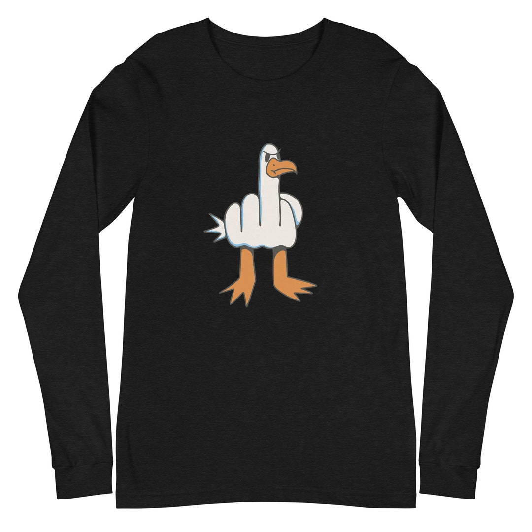 Funny Angry Seagull Cartoon - Sarcastic Middle Finger Bird Graphic Long ...