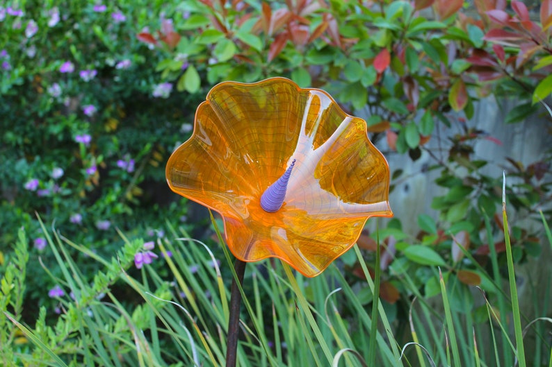 Blown Glass Opal Orange Garden Flower - Etsy