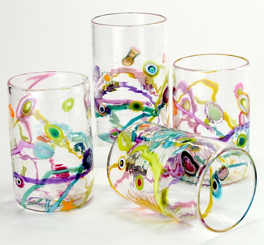 Set of 4 Party Glasses, Happy Glass, Fun Barware, Handmade, Great for ...