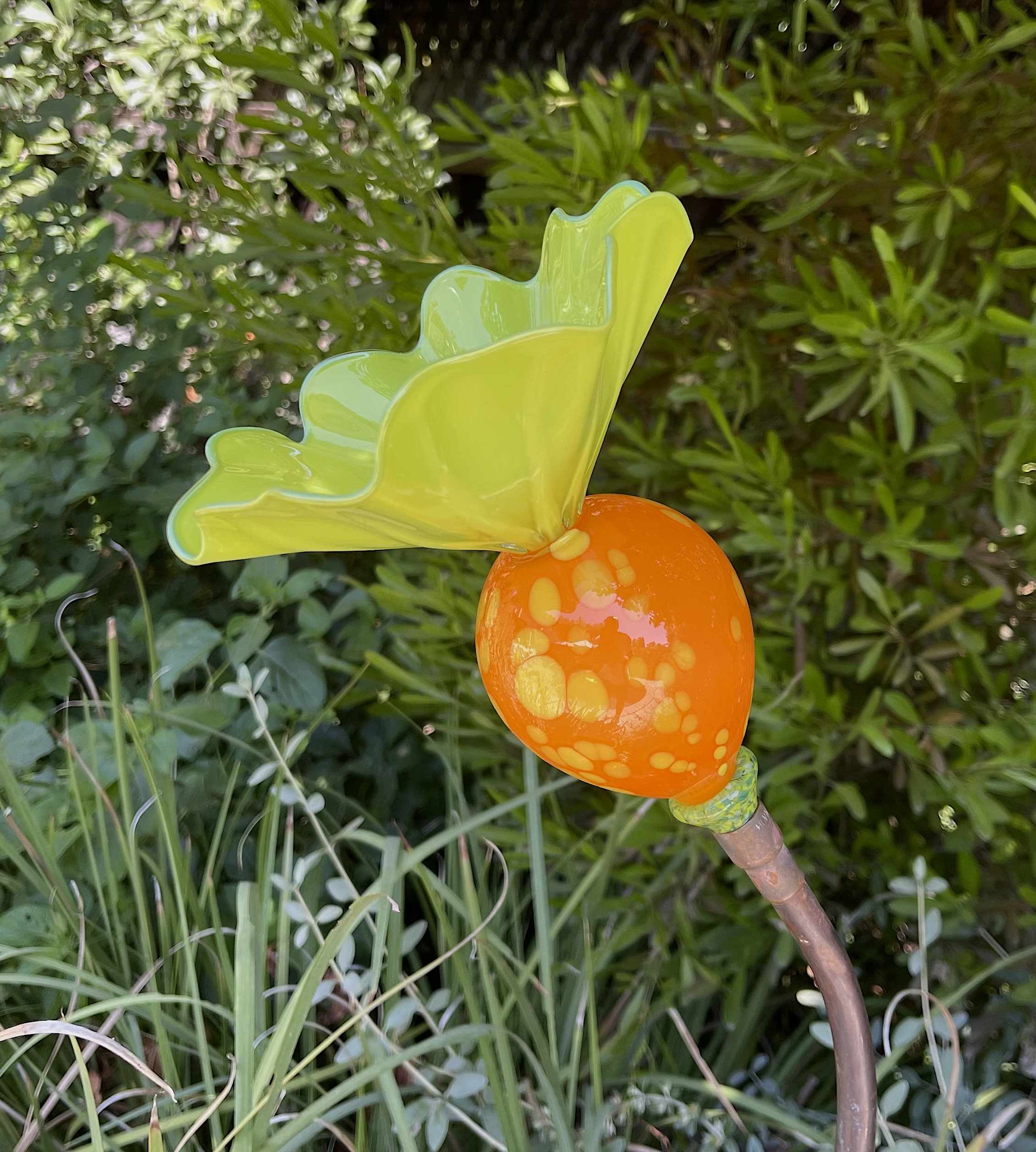 Blown Glass Mango/lime Green Garden Flower - Etsy