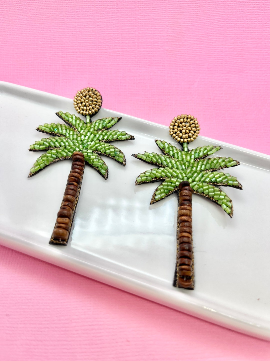 Palm Tree Beaded Earrings Gift Idea for Her Vacation - Etsy