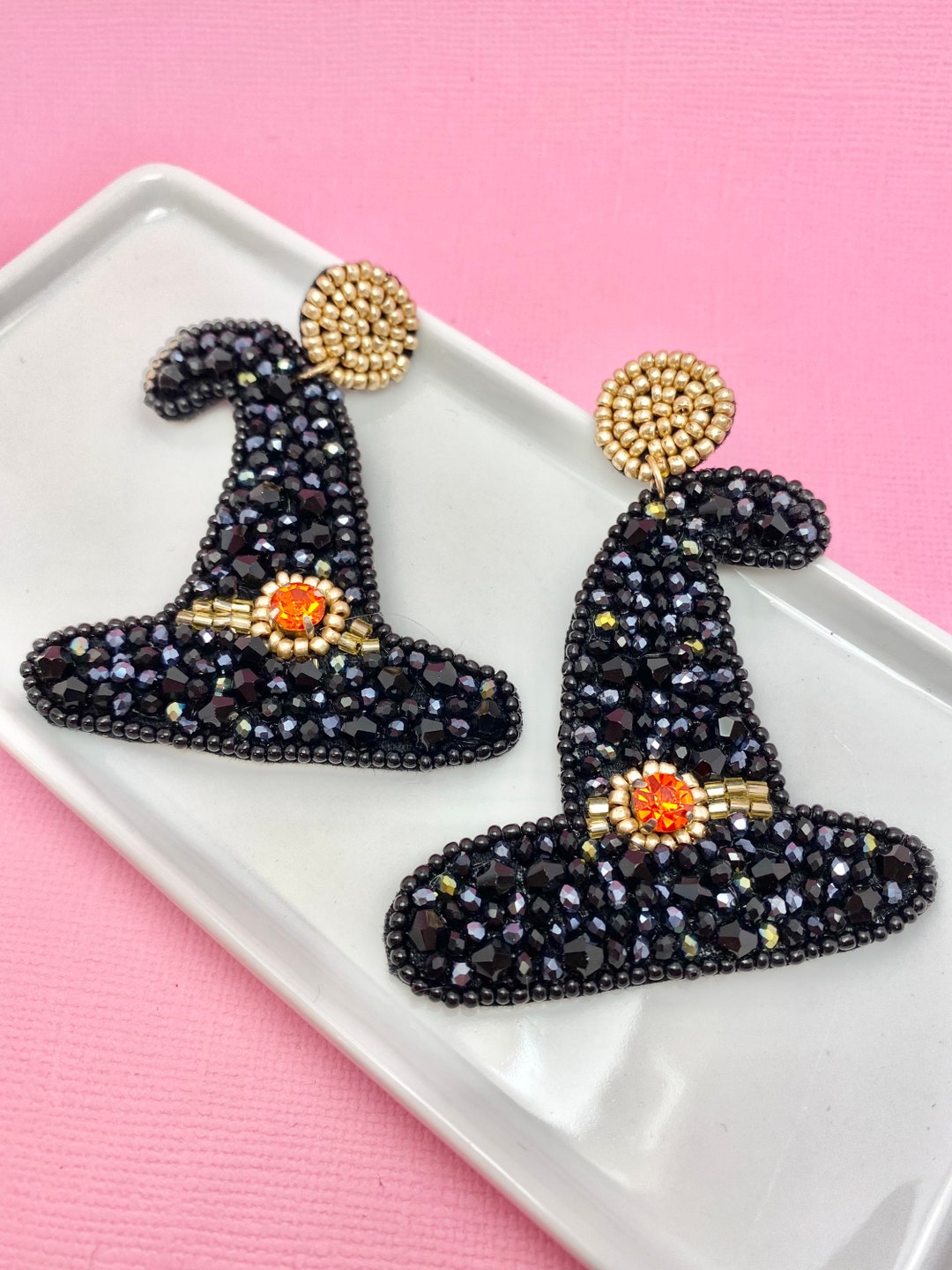Beaded Witch Hat Earrings, Halloween Earrings, Halloween Jewelry, Witch ...