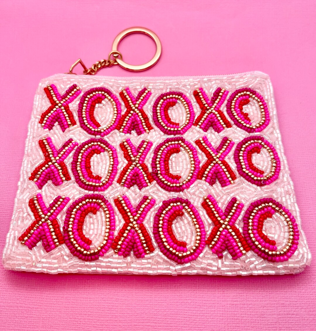 Pink and Red XO Beaded Coin Purse With Keyring, Valentines Day Bag ...
